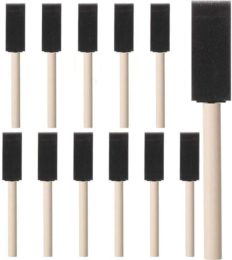 12pcs 1 inch Foam Paint Brush Set Wood Handle Paint Brush Set Sponge Paint Brush for Acrylics ...