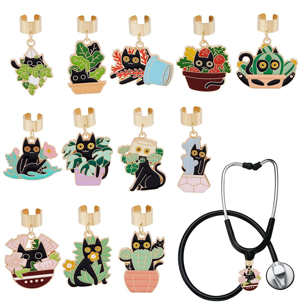 12pcs 12 Styles Cat Stethoscope Charms 1~1.2 Inch Potted Plant ...