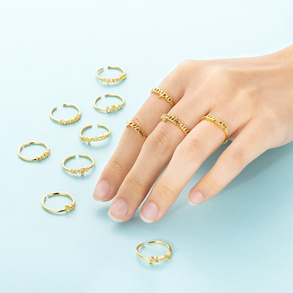 12pcs 12 style Brass Cuff Rings Open Rings Constellation Word Real 18K ...