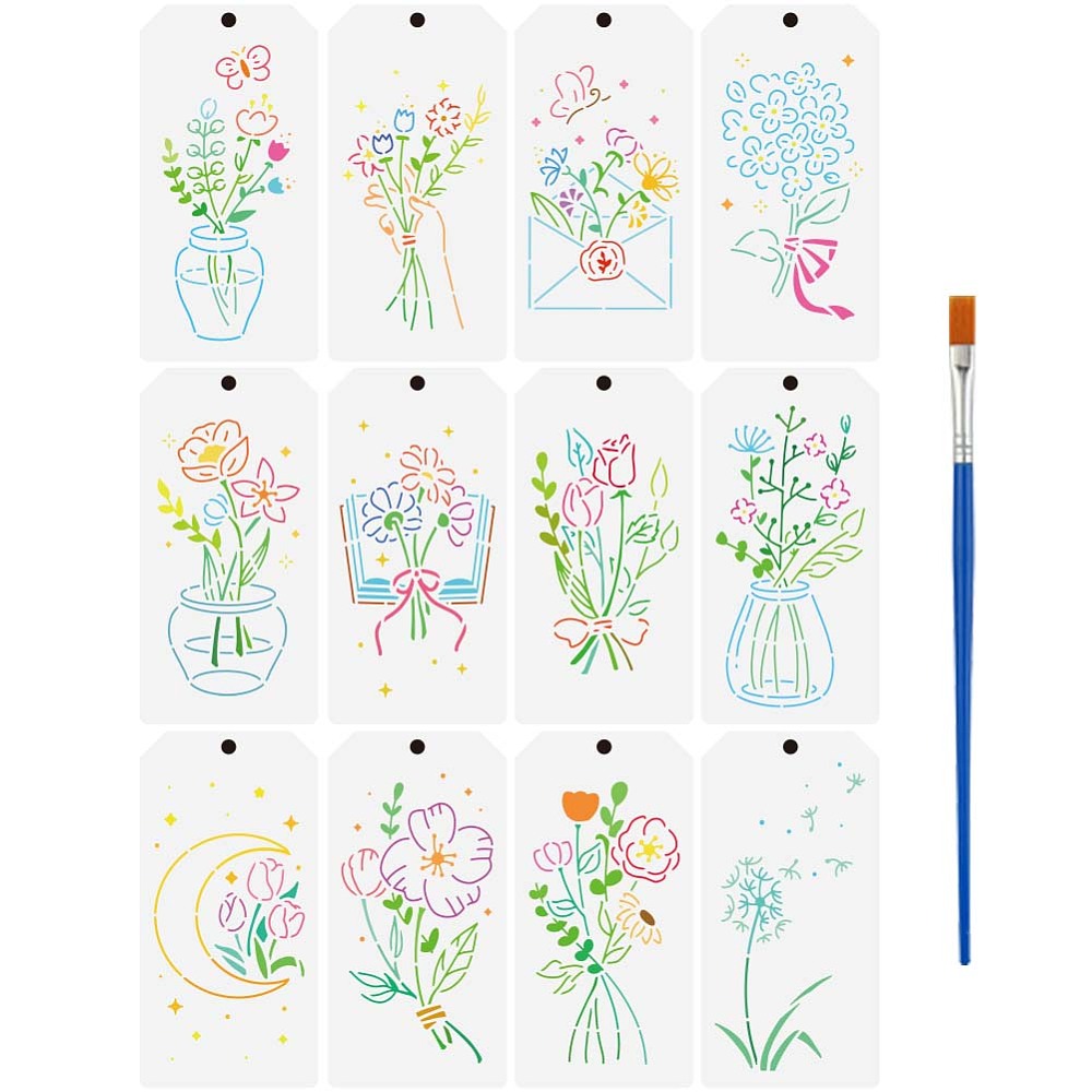 12pcs 12 styles PET Hollow Out Drawing Painting Stencils for DIY ...