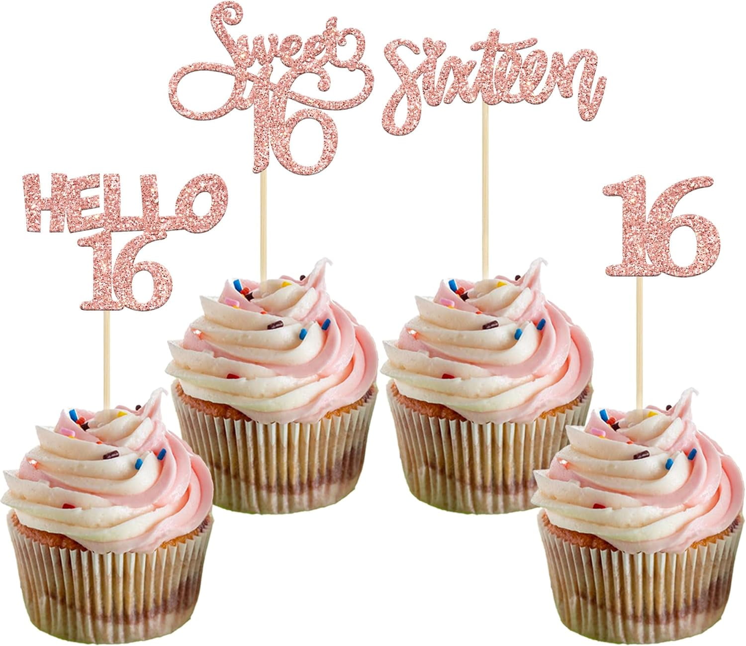 12pcs 16th Birthday Cupcake Toppers Sweet 16 Cake Toppers Hello 16 ...
