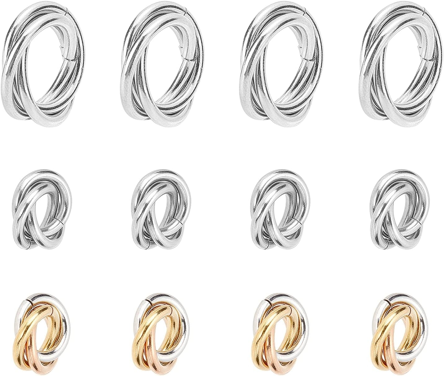 12pcs 2 Colors 2 Sizes Stainless Steel Linking Rings Interlocked ...