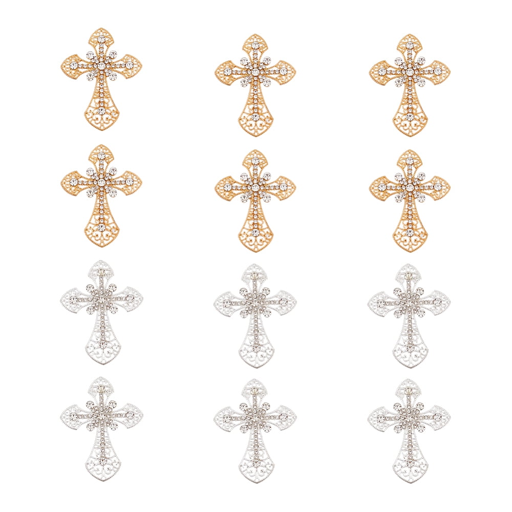 12pcs 2 colors Alloy Rhinestone Cabochons Golden & Silver 67.5x51.5x4 ...