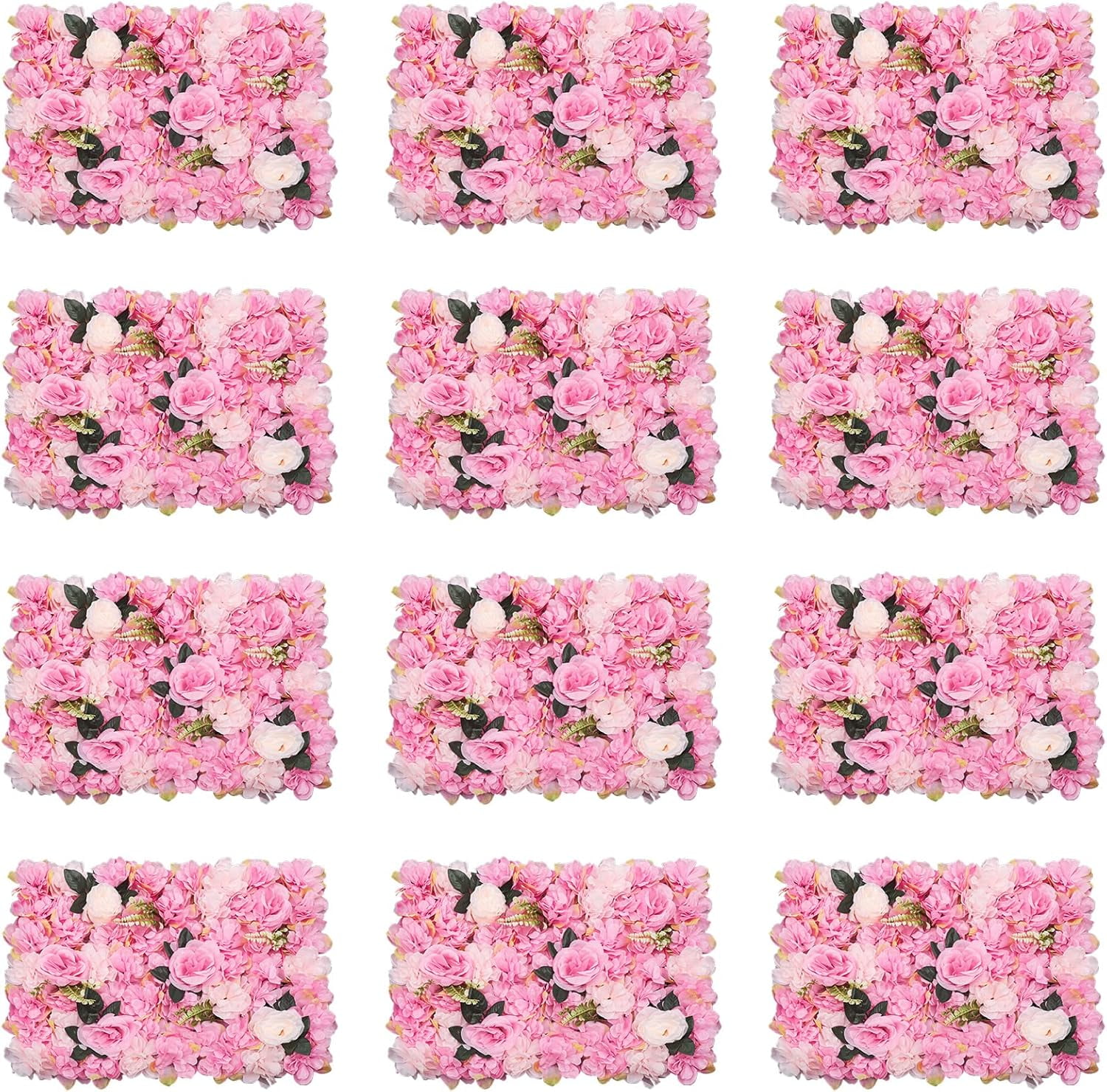 12pcs 24" x 16" Artificial Flower Wall Panel Background,3D Dark Pink ...
