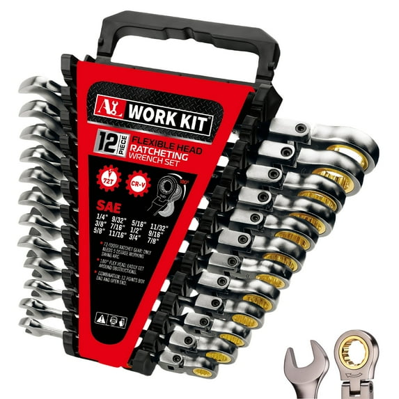 12pcs/24pcs Flex-Head Ratcheting Wrench Set - CR-V Steel Black Nickel Coated, Metric 8-19mm ...