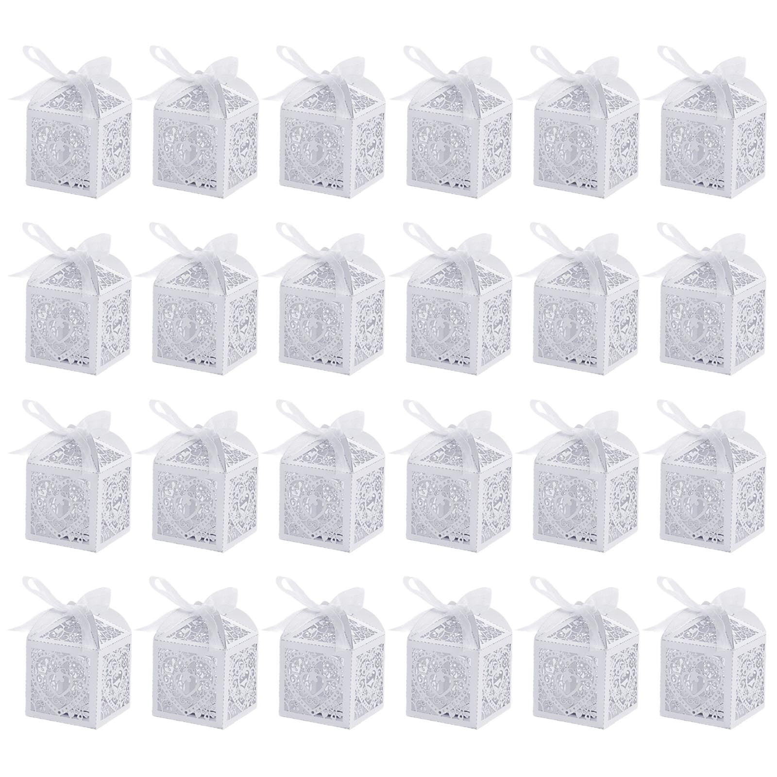 12pcs/24pcs Hollow Out Heart Candy Boxes with Ribbon Handmade Gift ...