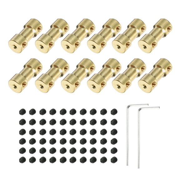 12pcs 2mm to 4mm Brass Shaft Coupling Joint Connector with Screws Hex ...