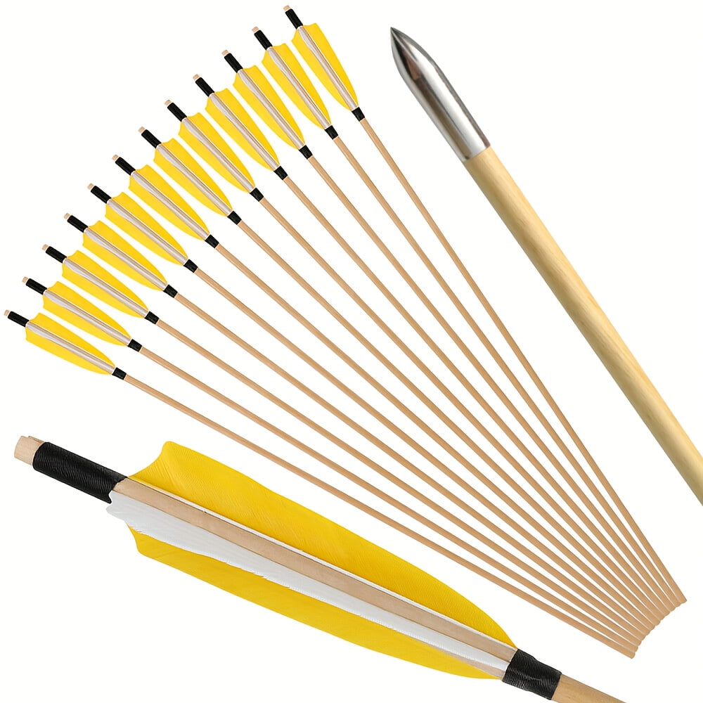 12pcs 32 Inch Wooden Arrows Outdoor Shooting Archery Traditional Bow ...