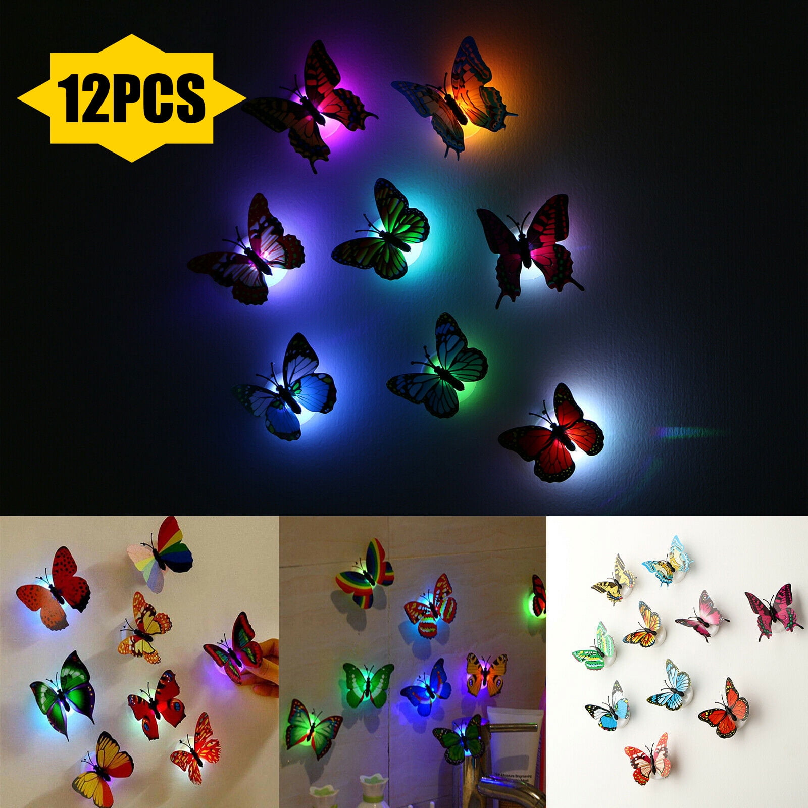 EEEkit 12pcs 3D Butterfly LED Night Lights, Color Changing, Removable ...