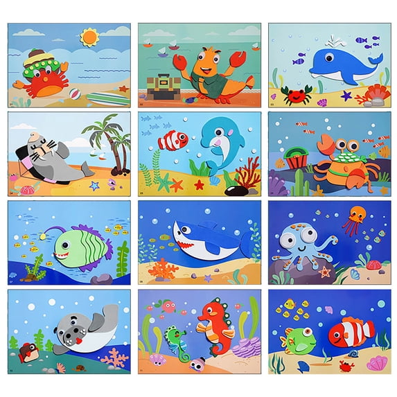 12pcs 3D EVA Foam Sticker Puzzle Game DIY Cartoon Animal Learning ...