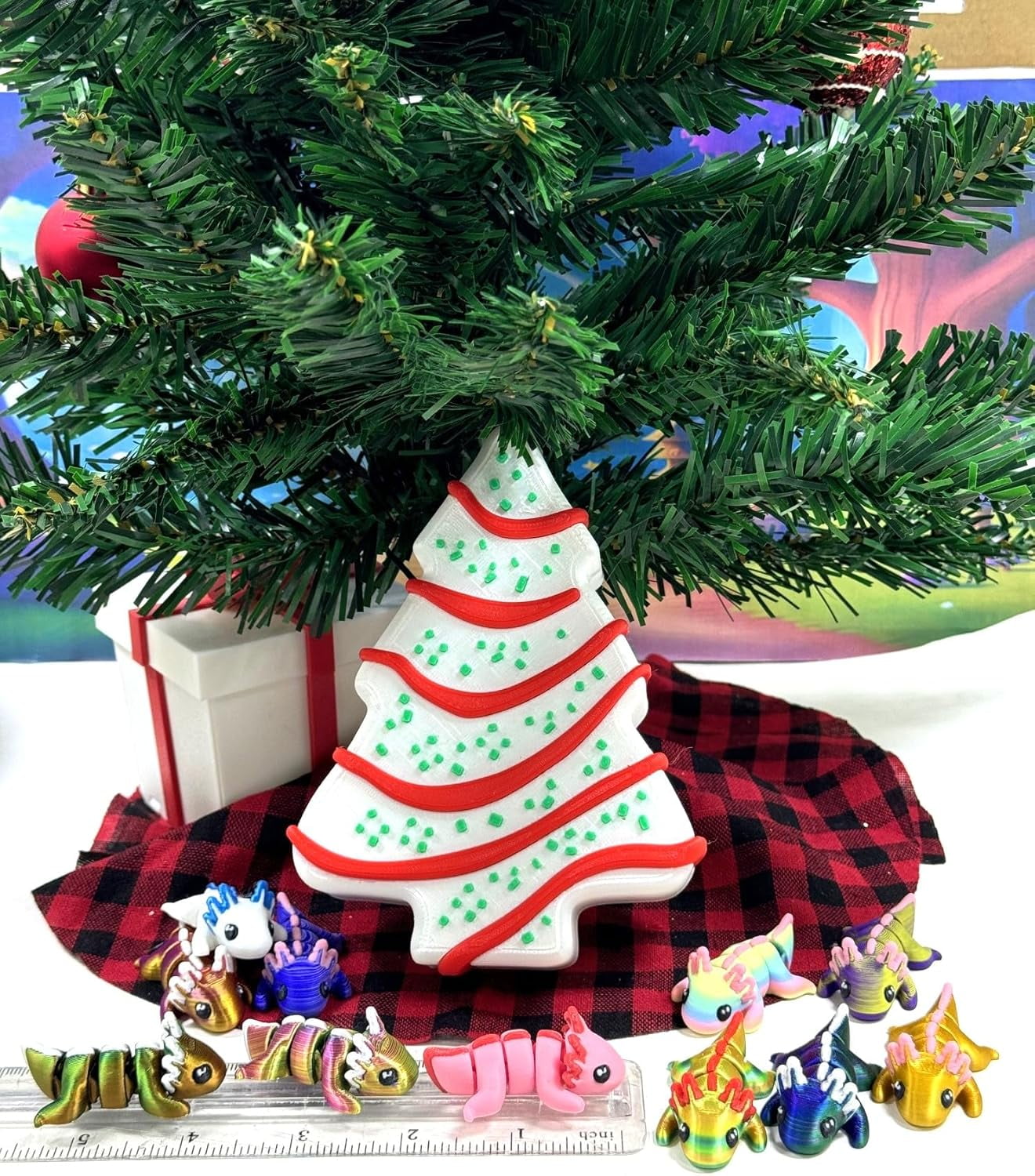 12pcs 3D Printed Articulated Mini Axolotl with Christmas Tree Container ...