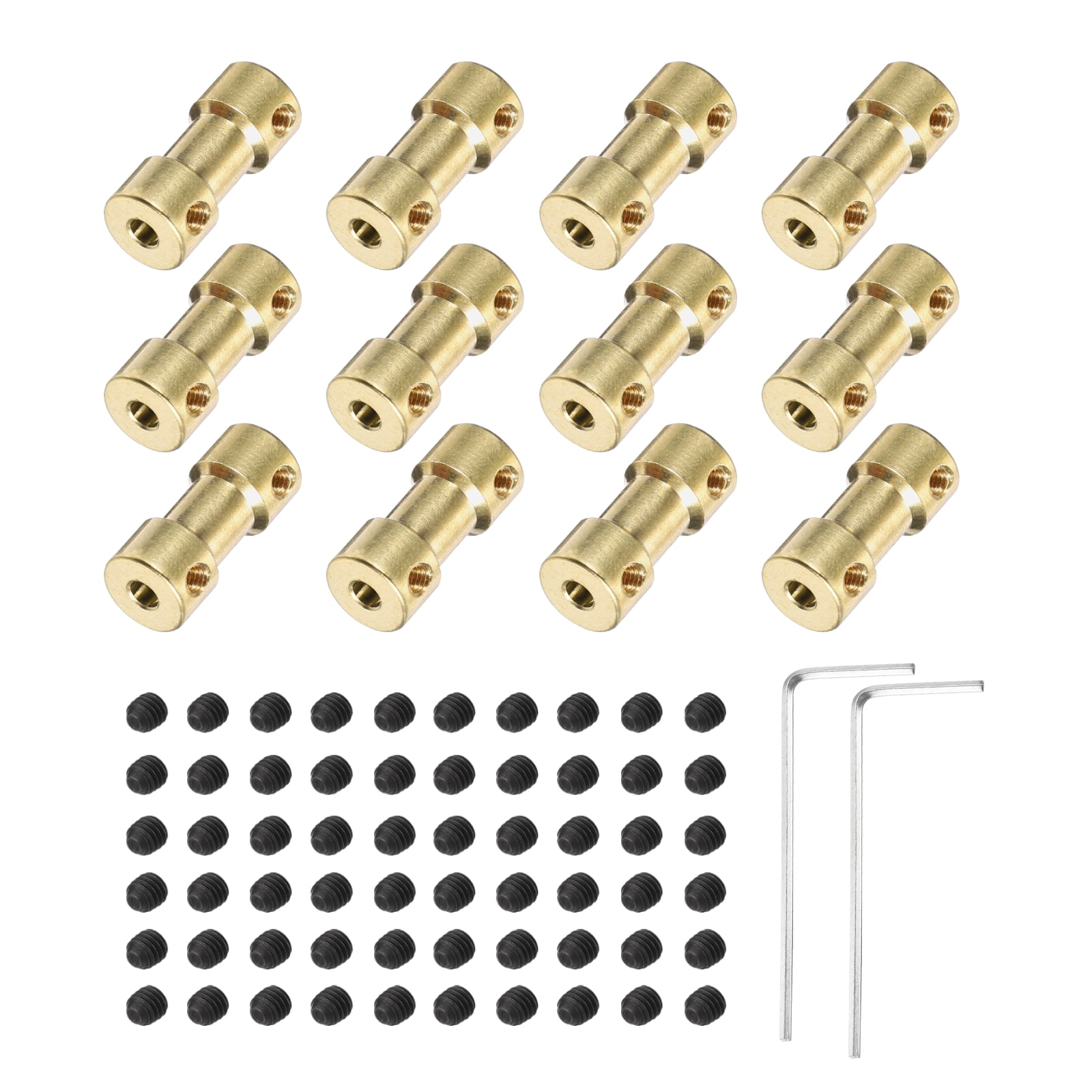 12pcs 3mm to 4mm Brass Shaft Coupling Joint Connector with Screws Hex ...