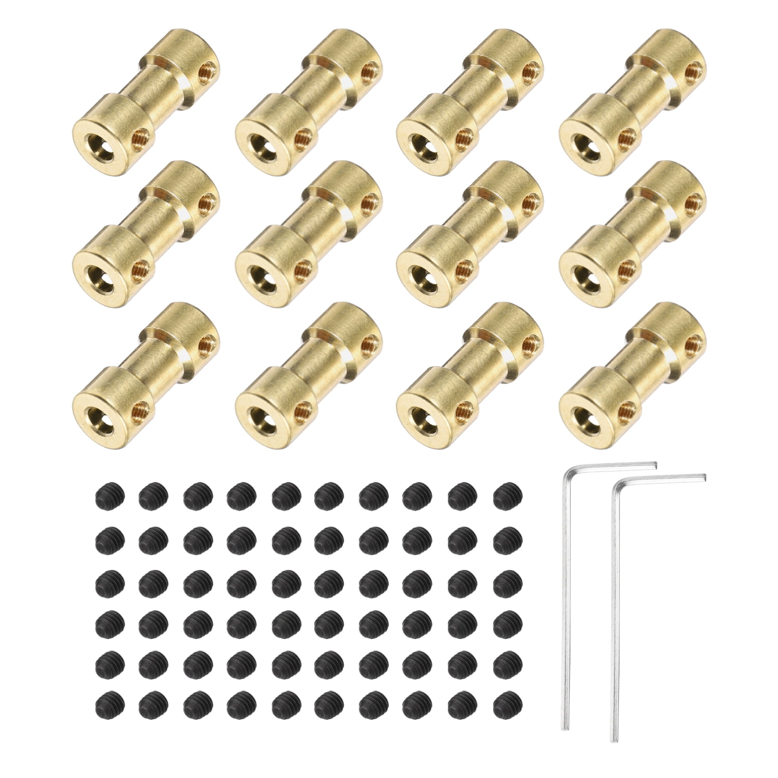 12pcs 4mm to 4mm Brass Shaft Coupling Joint Connector with Screws Hex ...