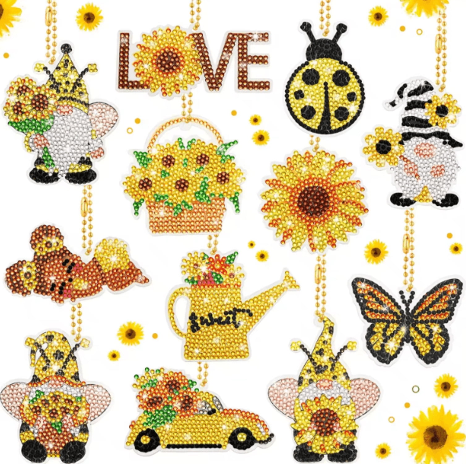 12pcs 5D DIY Assorted Summer Sunflower Diamond Art Keyrings by Numbers ...