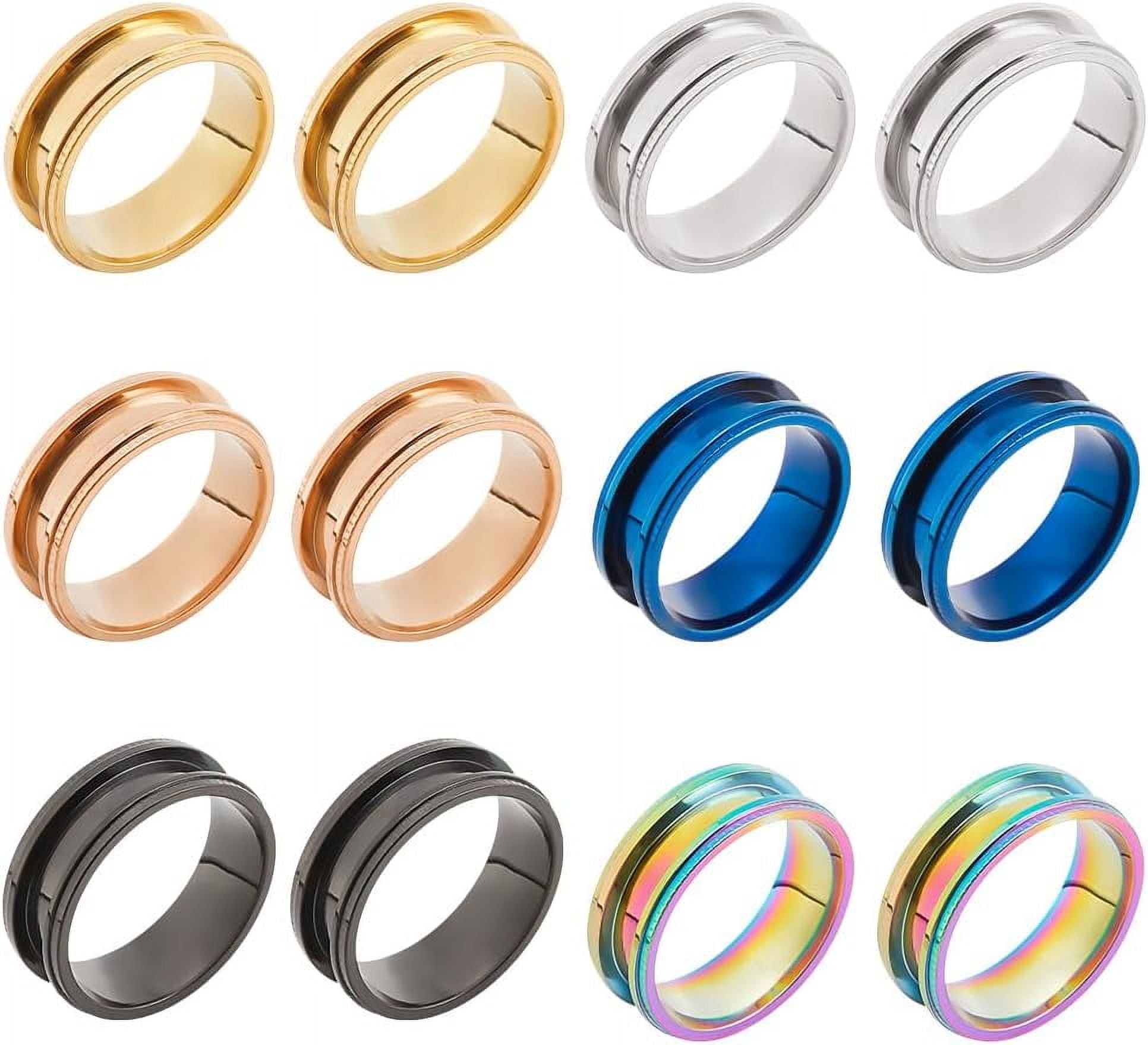 12pcs 6 colors 201 Stainless Steel Grooved Finger Ring Settings Ring ...
