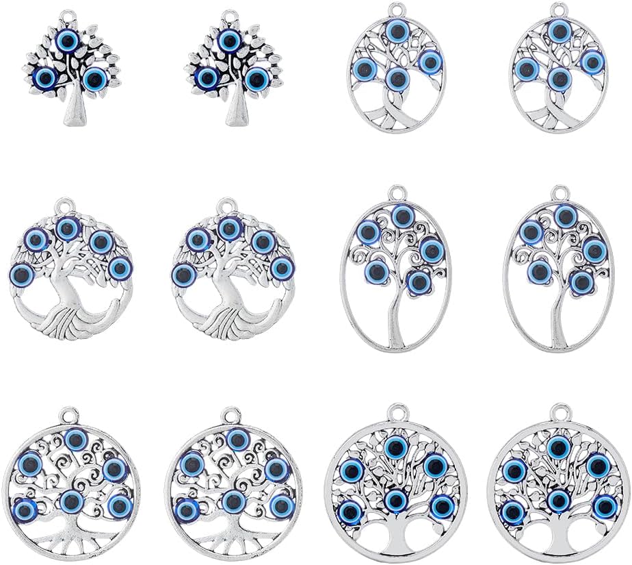 12pcs 6 styles Tibetan style Alloy Pendants Tree of Life with Resin ...