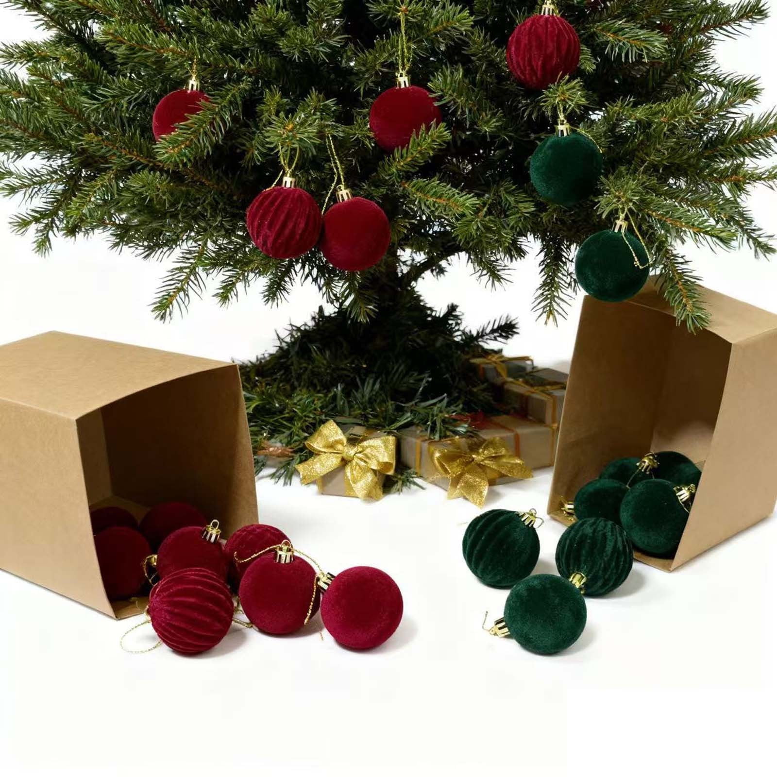 12pcs, 6cm Flocked Velvet Christmas Ornaments, Dark Velvet Tree ...