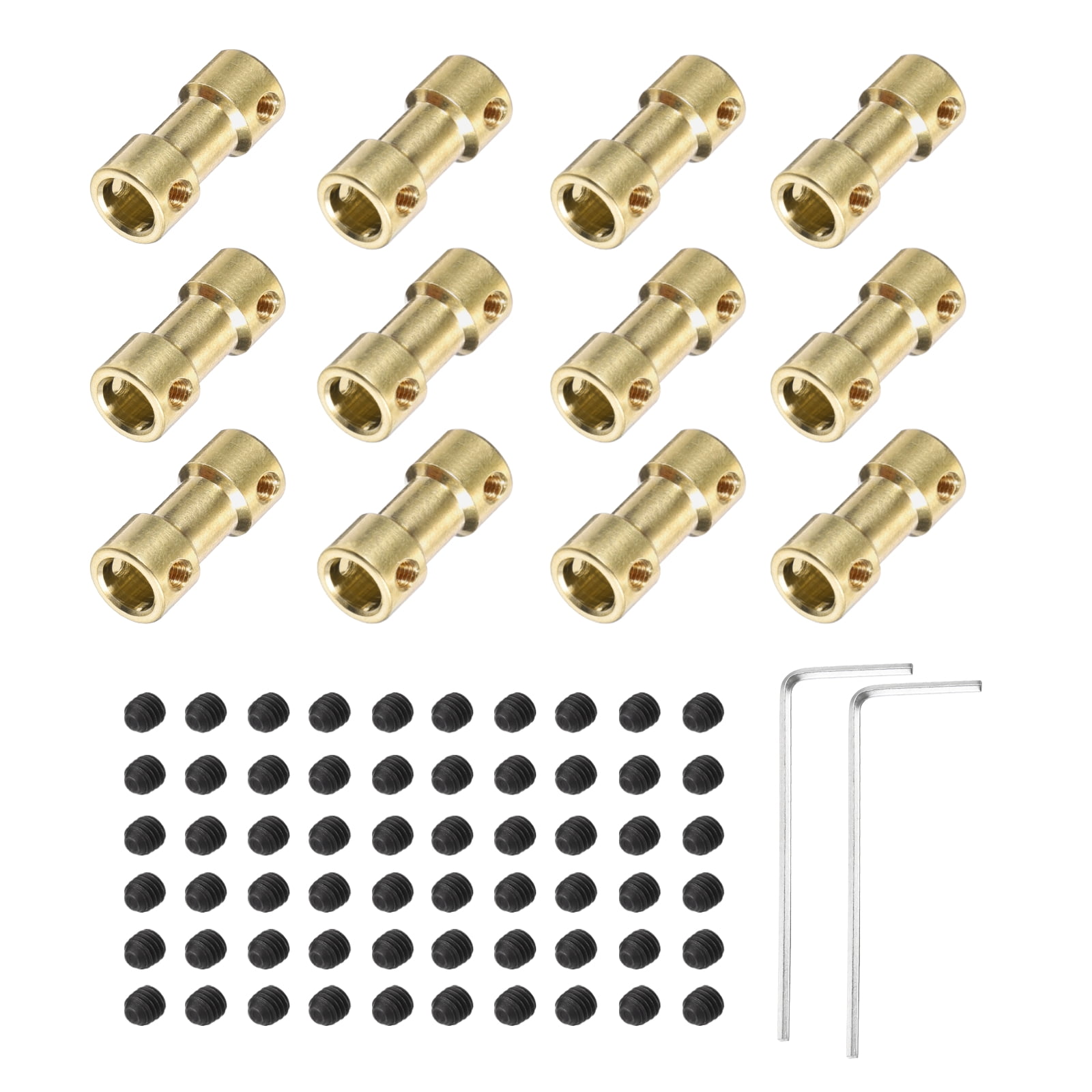 12pcs 6mm to 6mm Brass Shaft Coupling Joint Connector with Screws Hex ...