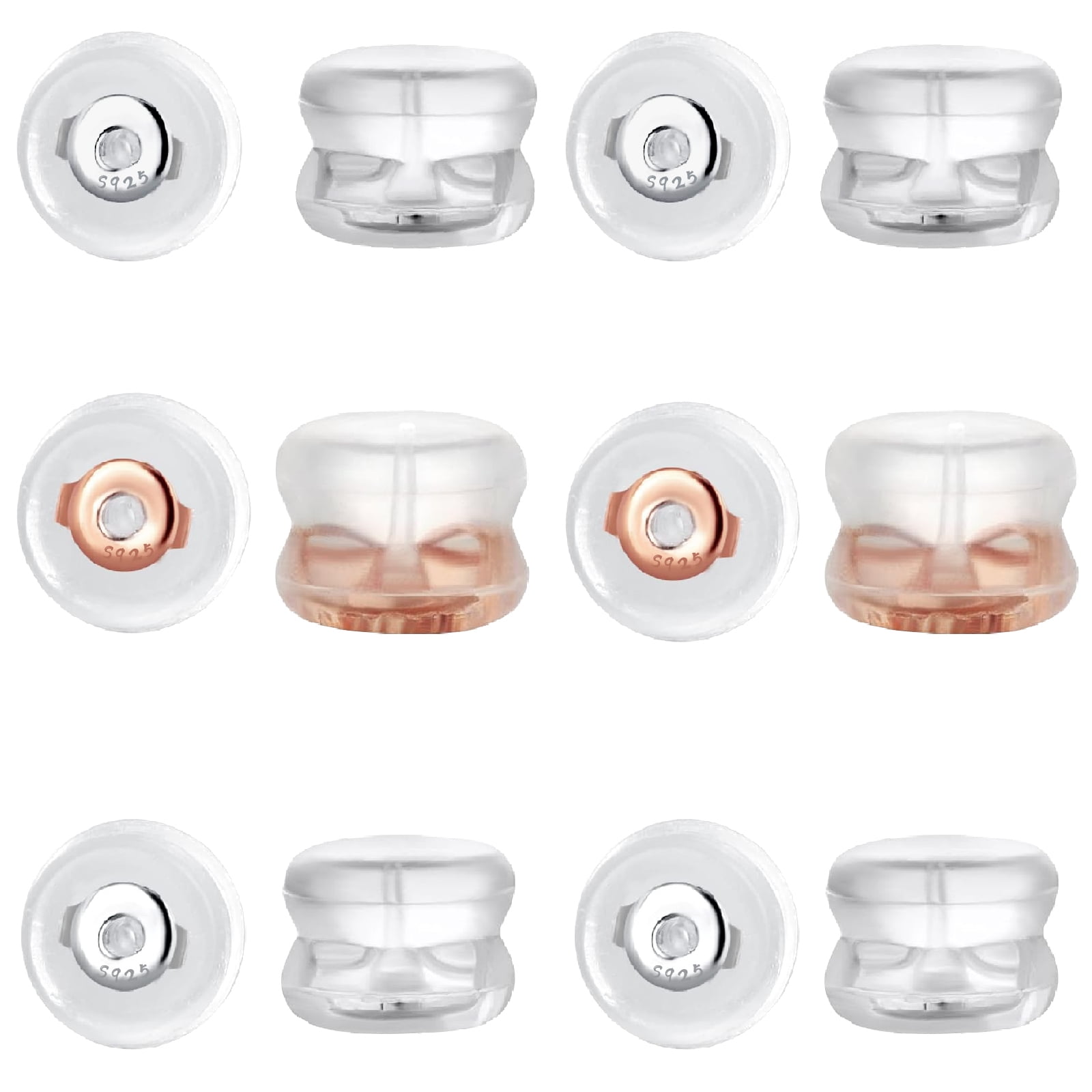 12pcs 925 Soft Silicone Earring Backs Hypoallergenic Sterling Silver ...