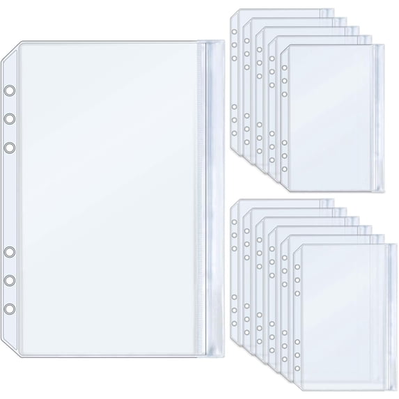 12pcs A5 Cash Stuffing Envelopes Binder Pockets Clear PVC 6 Hole Double ...