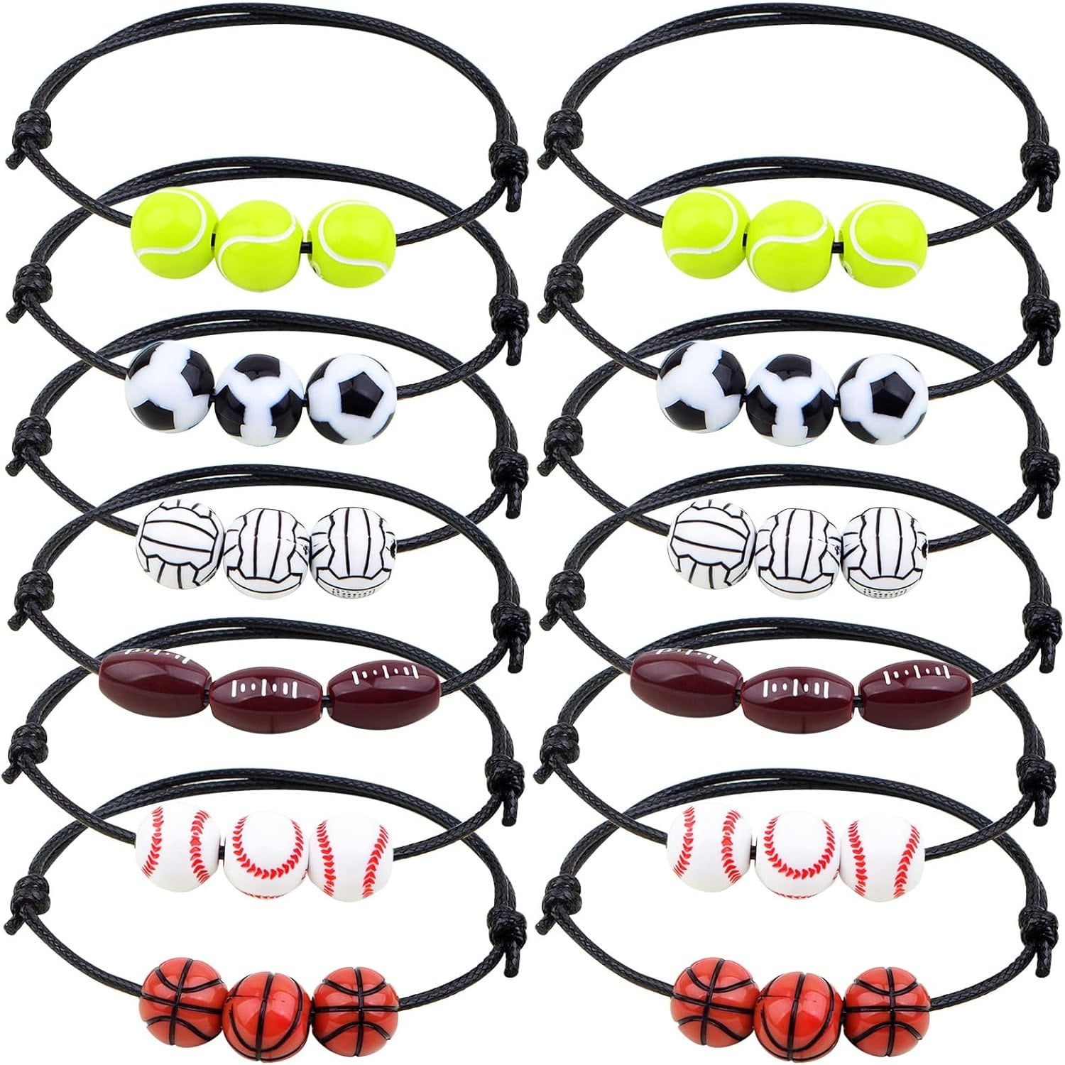 12pcs Adjustable Sport Theme Ball Charm Bracelets Soccer Basketball ...