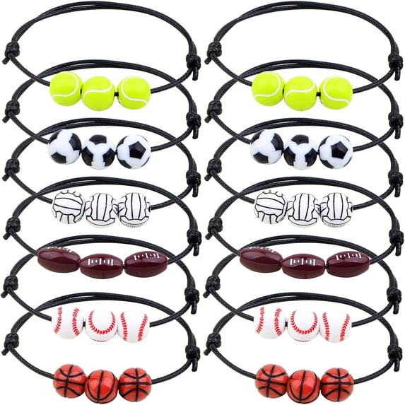 12pcs Adjustable Sport Theme Ball Charm Bracelets Soccer Basketball ...