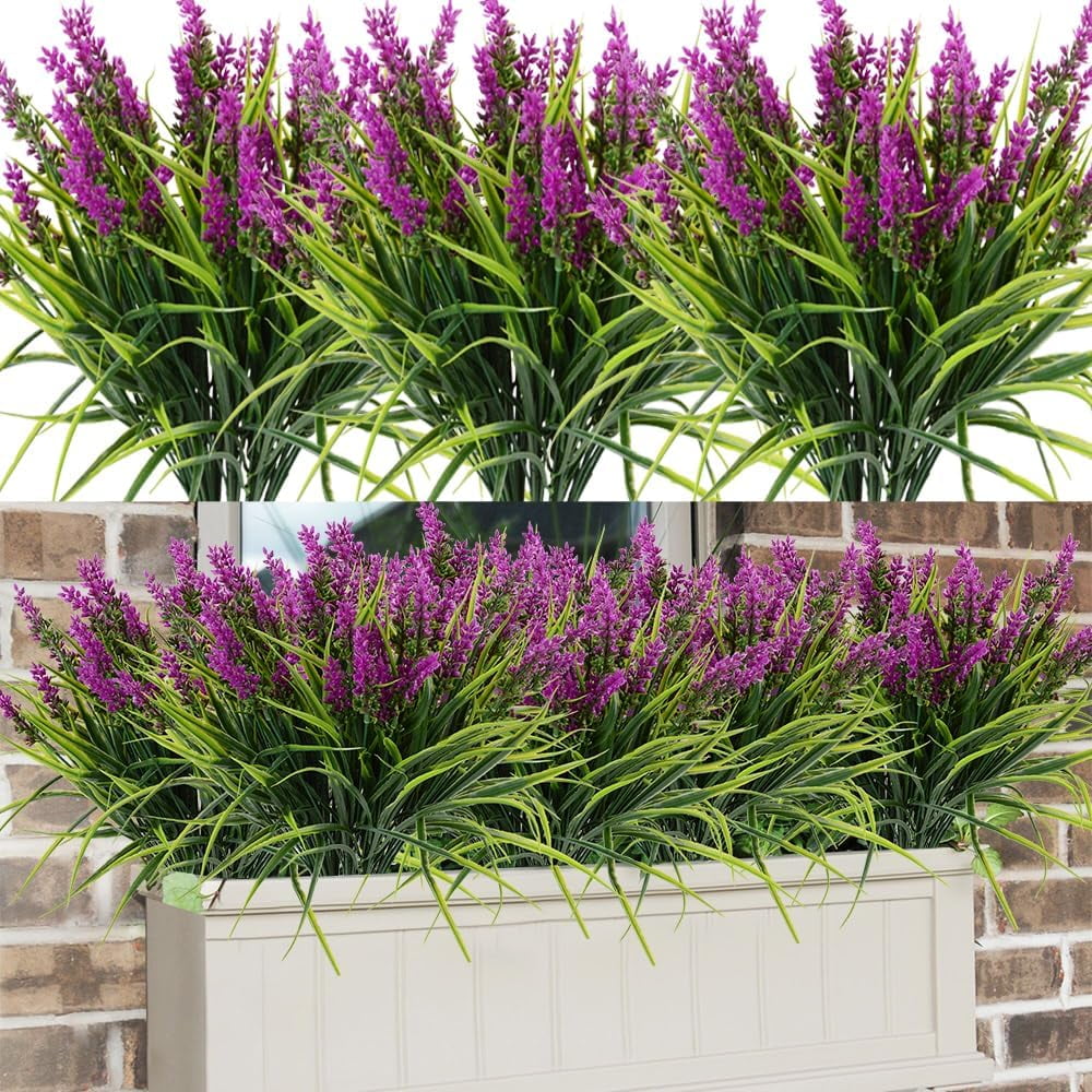 12pcs Artificial Plants Outdoor Fake Grass Plant Artificial Lavender ...