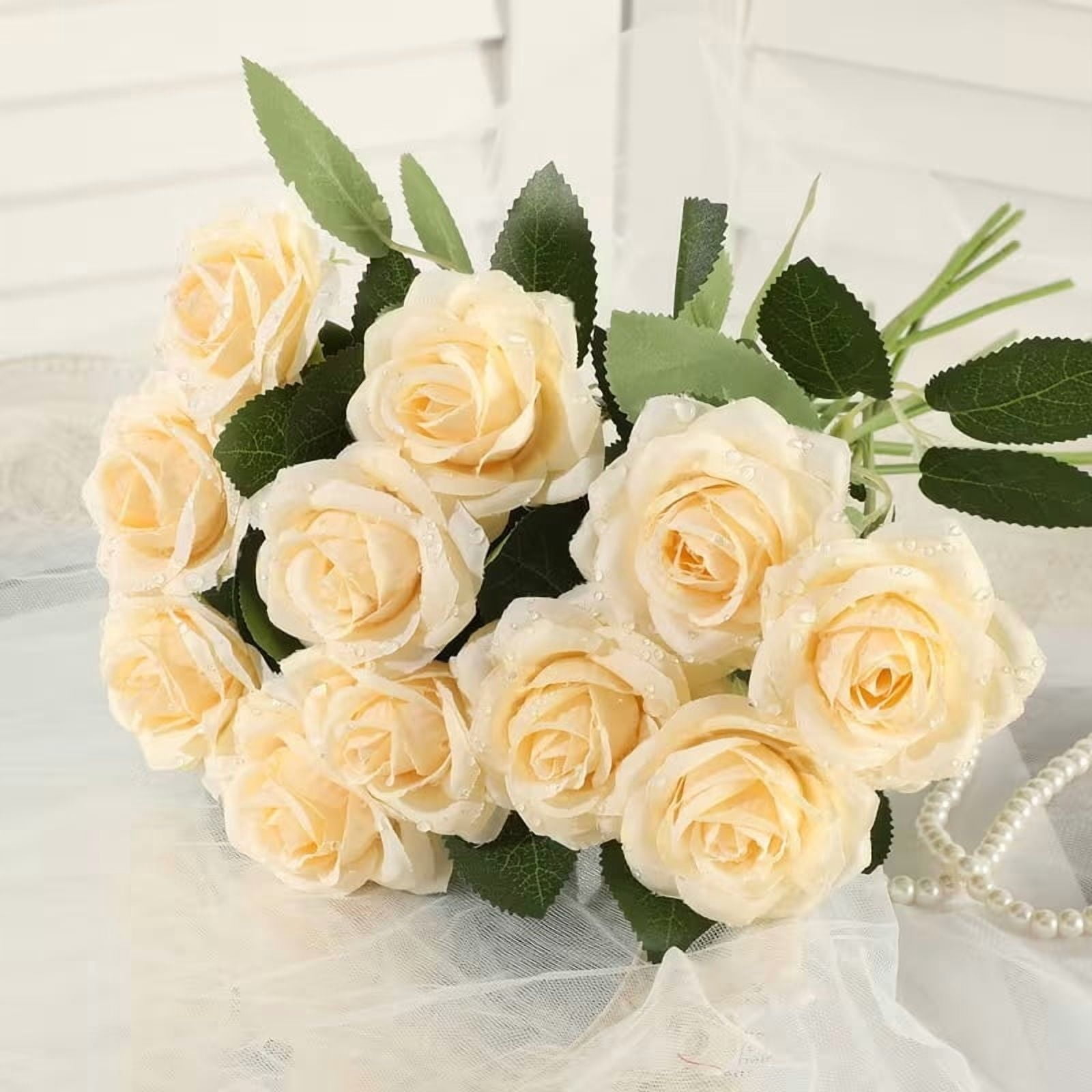 12pcs Artificial Water Drop Dewdrop Rose Flowers - Silk Flower ...
