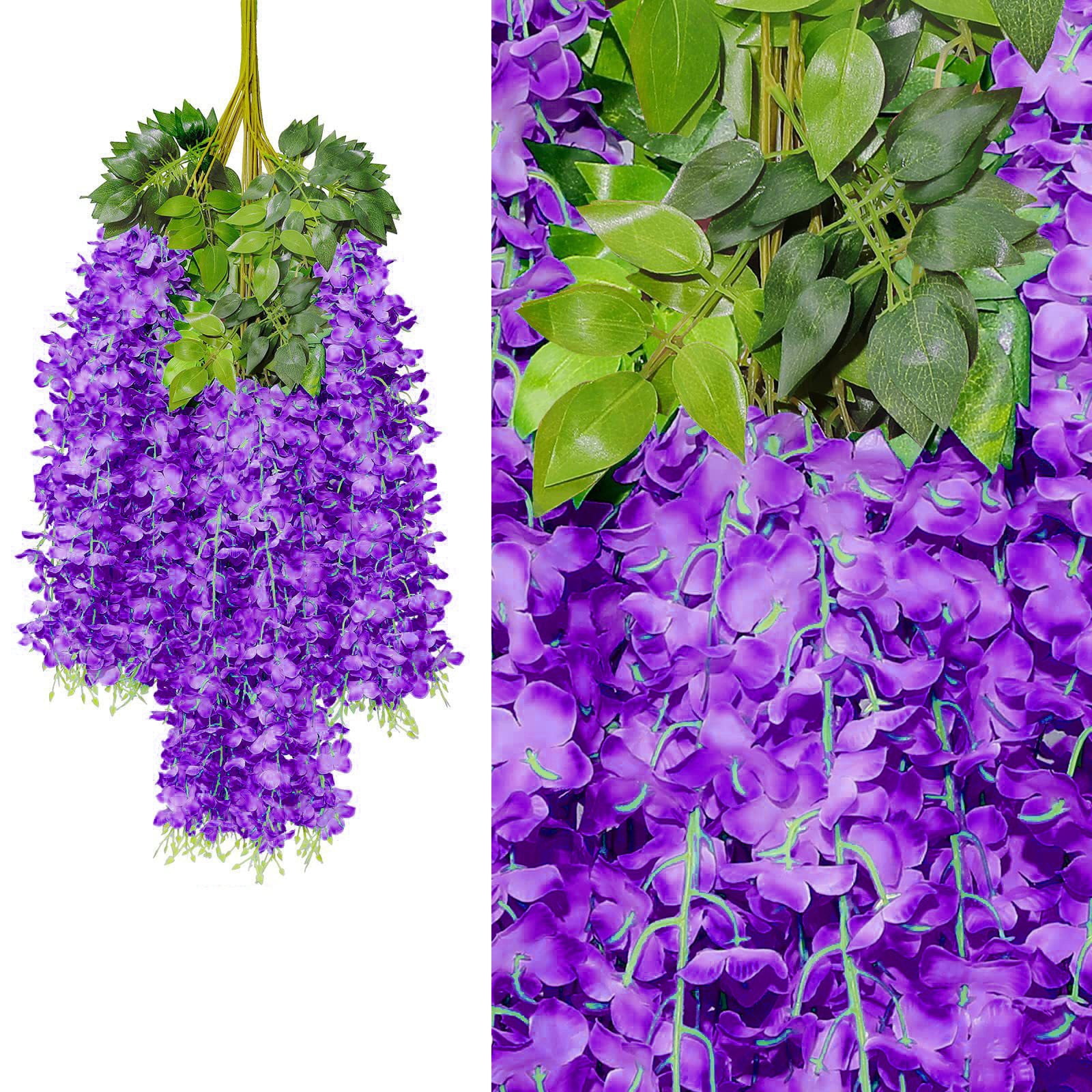 12pcs Artificial Wisteria Flowers 3.6 Feet/Piece Purple Dense ...