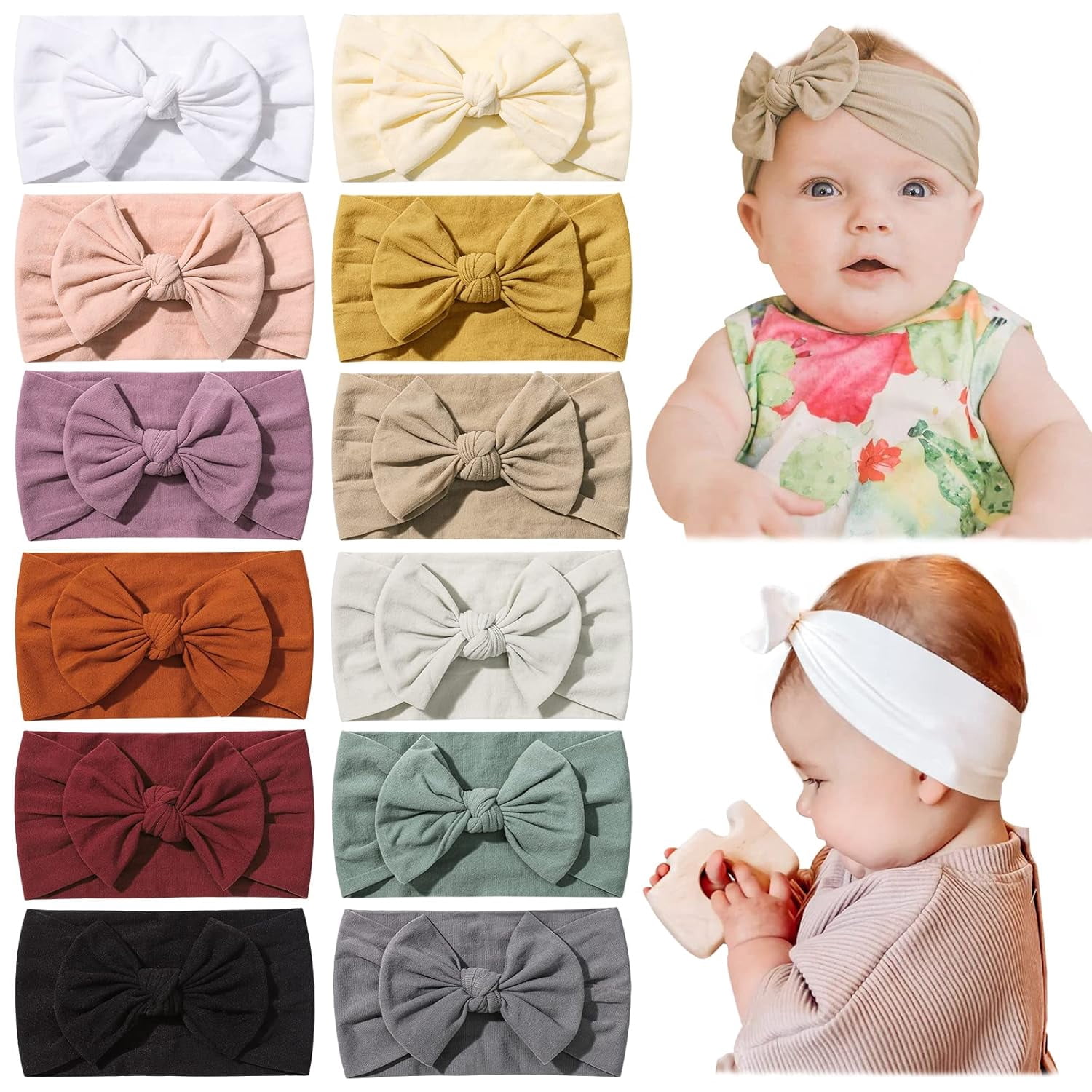 12pcs Baby Nylon Headbands With Bow Elastic Hairband For Girls Newborn ...