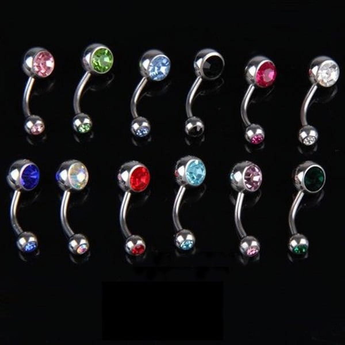 12pcs Ball Crystal Rhinestone Belly Navel Button Rings Dangle Bar Ring ...