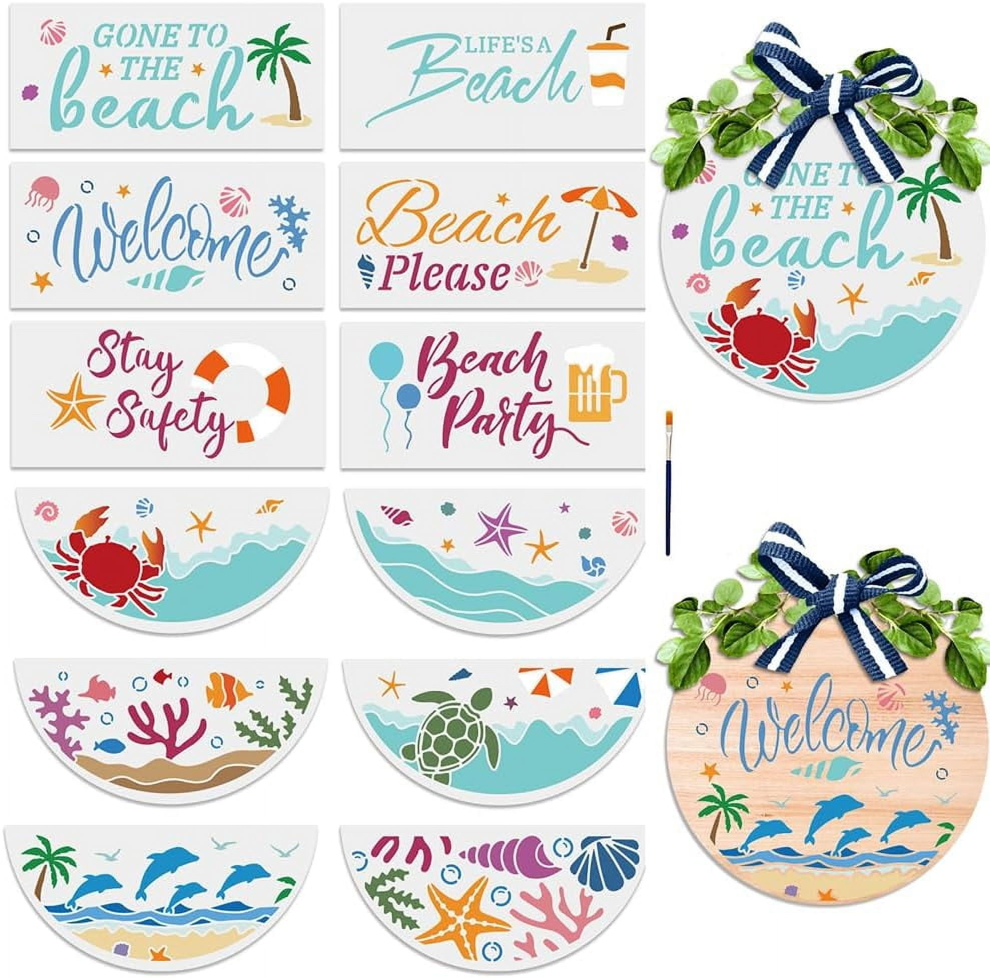 12pcs Beach Ocean Welcome Stencils for Painting On Wood 12" Half Round ...