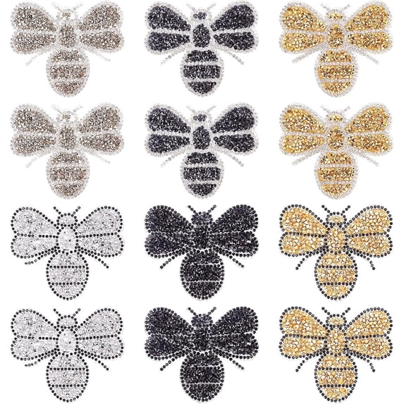 12pcs Bee Shape Glitter Hotfix Rhinestone Hot Drilling Pattern 6 Colors ...