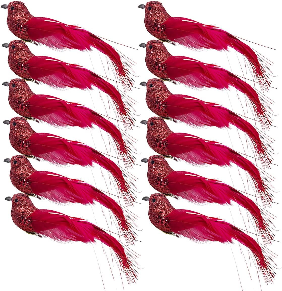 12pcs Bird Decoration Artificial Cardinal Red Christmas Ornaments with ...