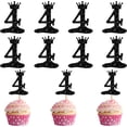 12pcs Black Glitter Crown Number 4 Cupcake Toppers, 4th Birthday Cake ...