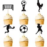 12pcs Black Glitter Soccer/Football Cupcake Toppers, Sports Themed ...