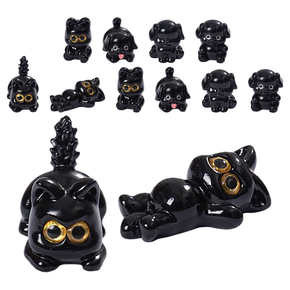 12pcs Black Miniature Dog Cat Statues Detailed Resin Figures Realistic ...
