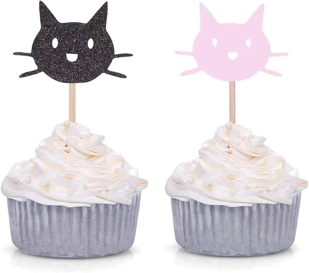 12pcs Black and Pink Cat Cupcake Toppers Baby Girl's Birthday/Cat Lover ...