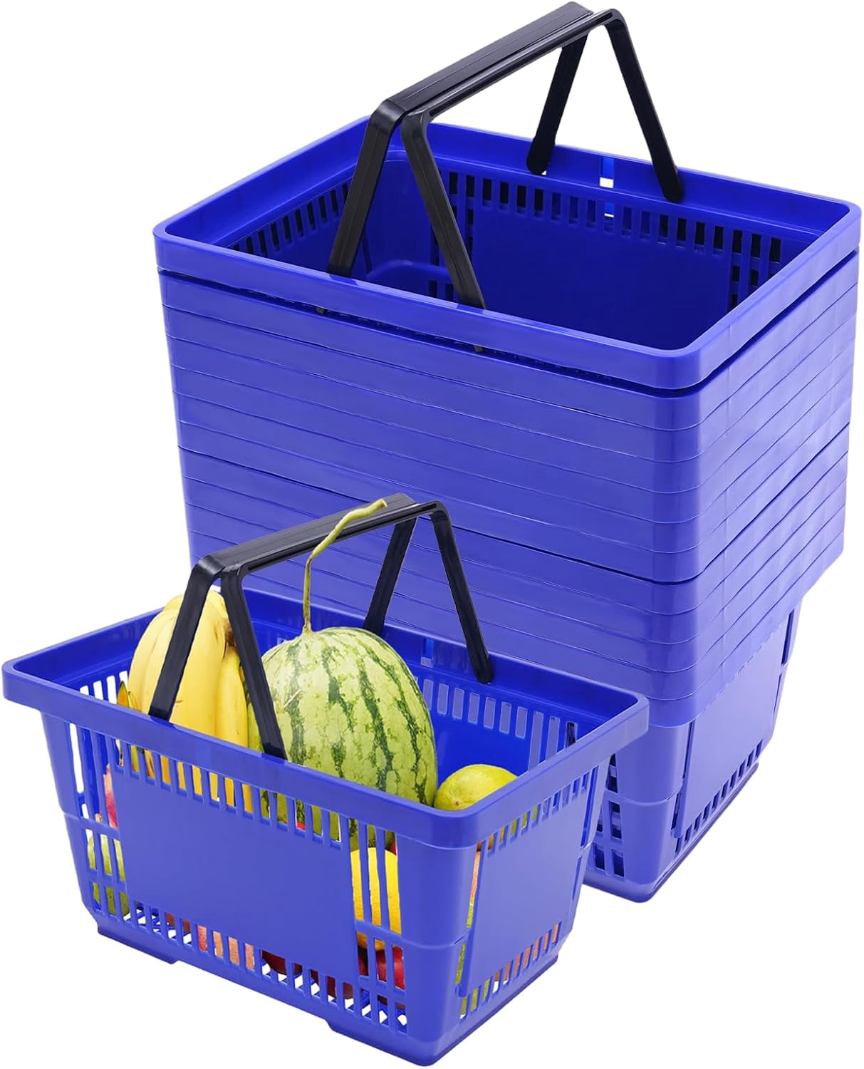 12pcs Blue Plastic Shopping Baskets with Handles, 21L Portable Grocery ...
