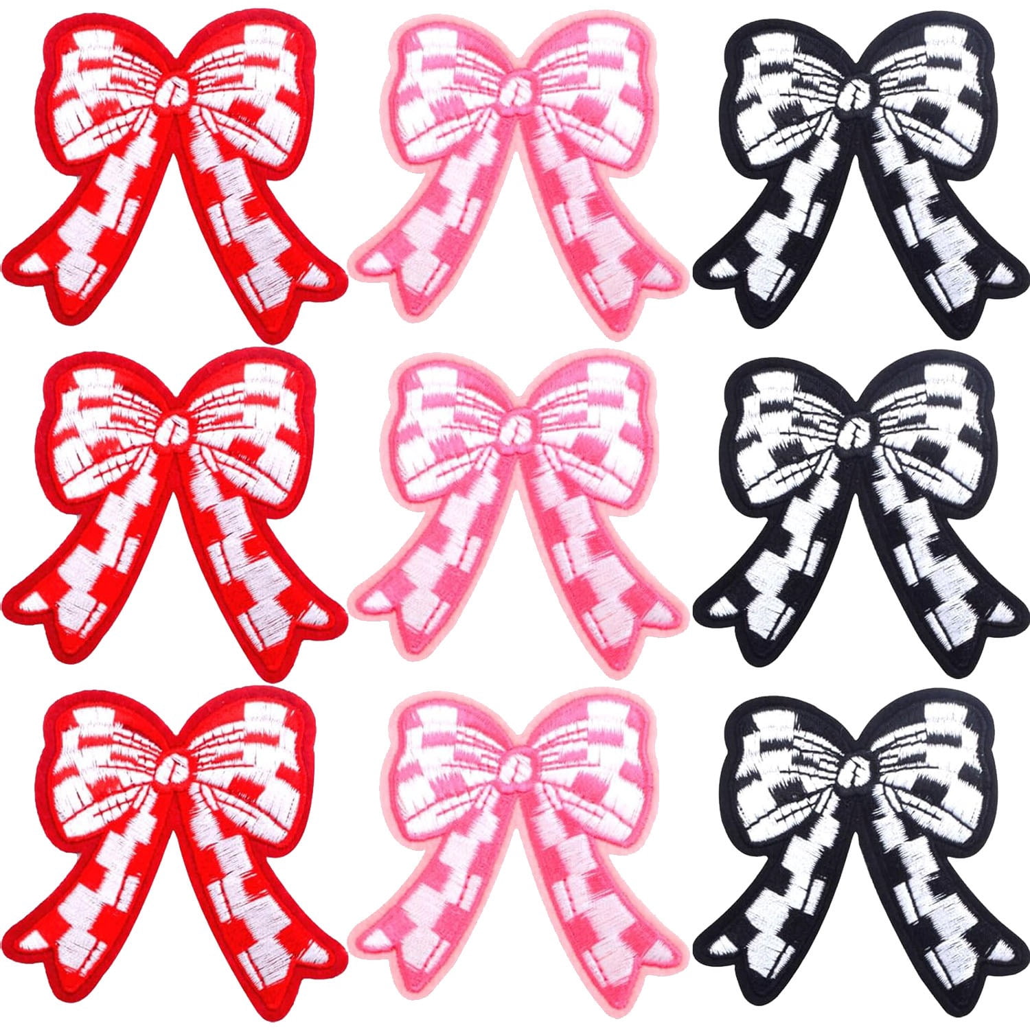 12pcs Bow Checkered Iron On Patches Colorful Square Checker Racing ...
