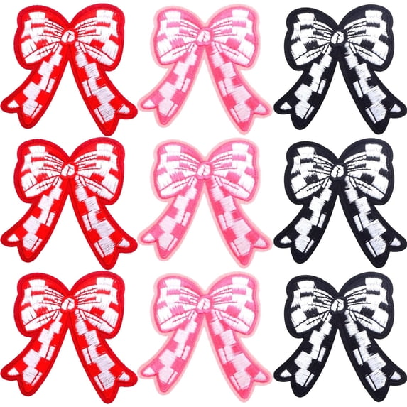 12pcs Bow Checkered Iron On Patches Colorful Square Checker Racing ...