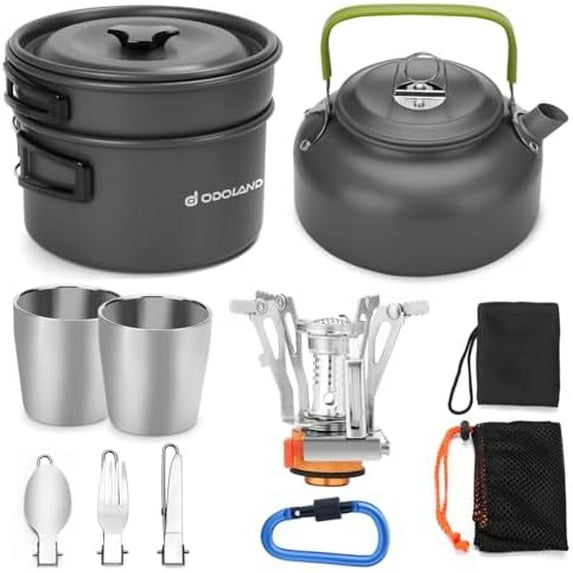 12pcs Camping Cookware Mess Kit with Mini Stove, Lightweight Pot Pan ...