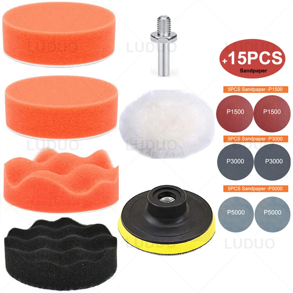 12pcs Car Polishing Pad Sponge Kit Polish Waxing Buffing Sandpaper for ...