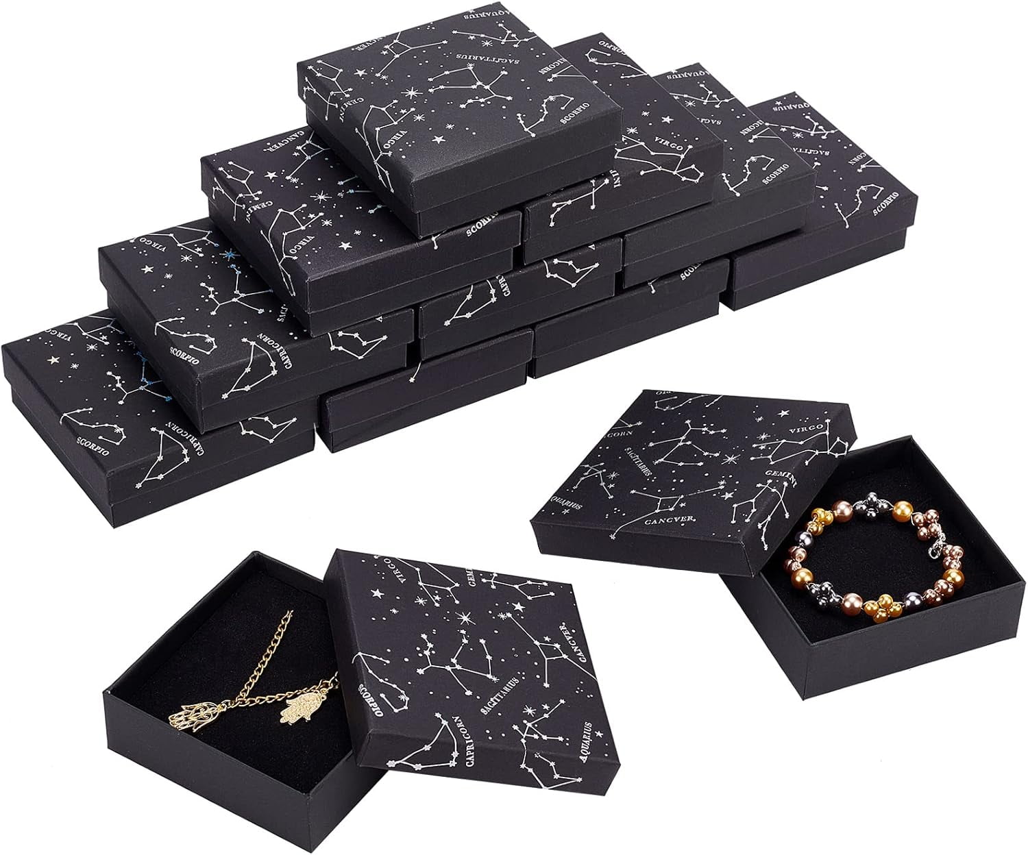 12pcs Cardboard Jewelry Boxes 9.3x9.3cm Black Hot Stamping Jewelry ...