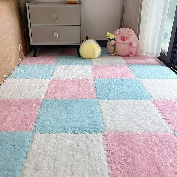 12pcs Carpet Squares Puzzle Floor Mat, Plush Interlocking Carpet Tiles ...