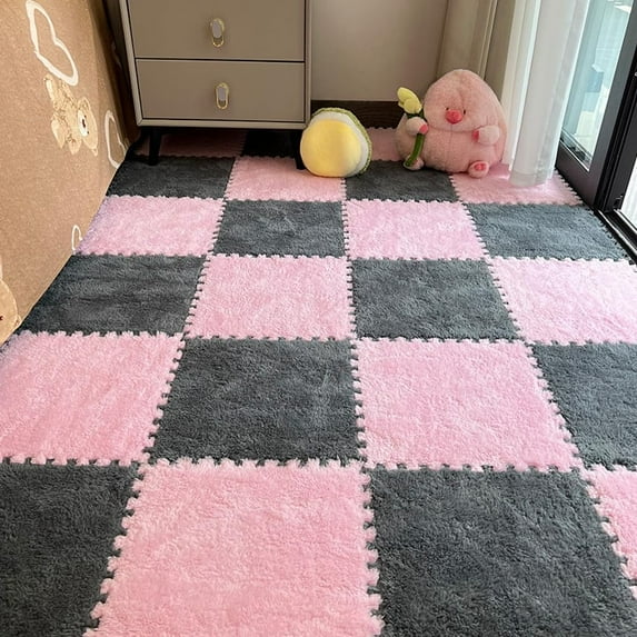 12pcs Carpet Squares Puzzle Floor Mat, Plush Interlocking Carpet Tiles ...