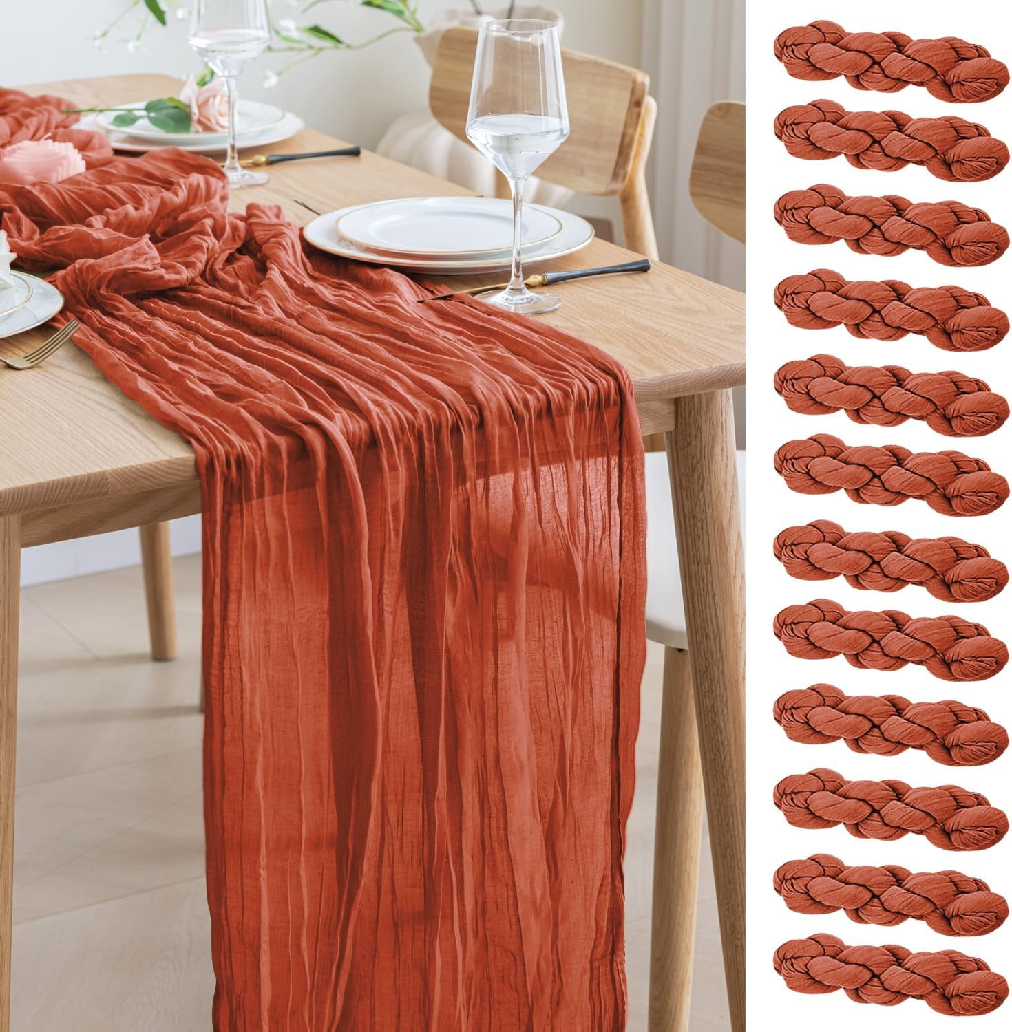 12pcs Cheesecloth Table Runner 120 Inches Long Terracotta Boho Gauze ...