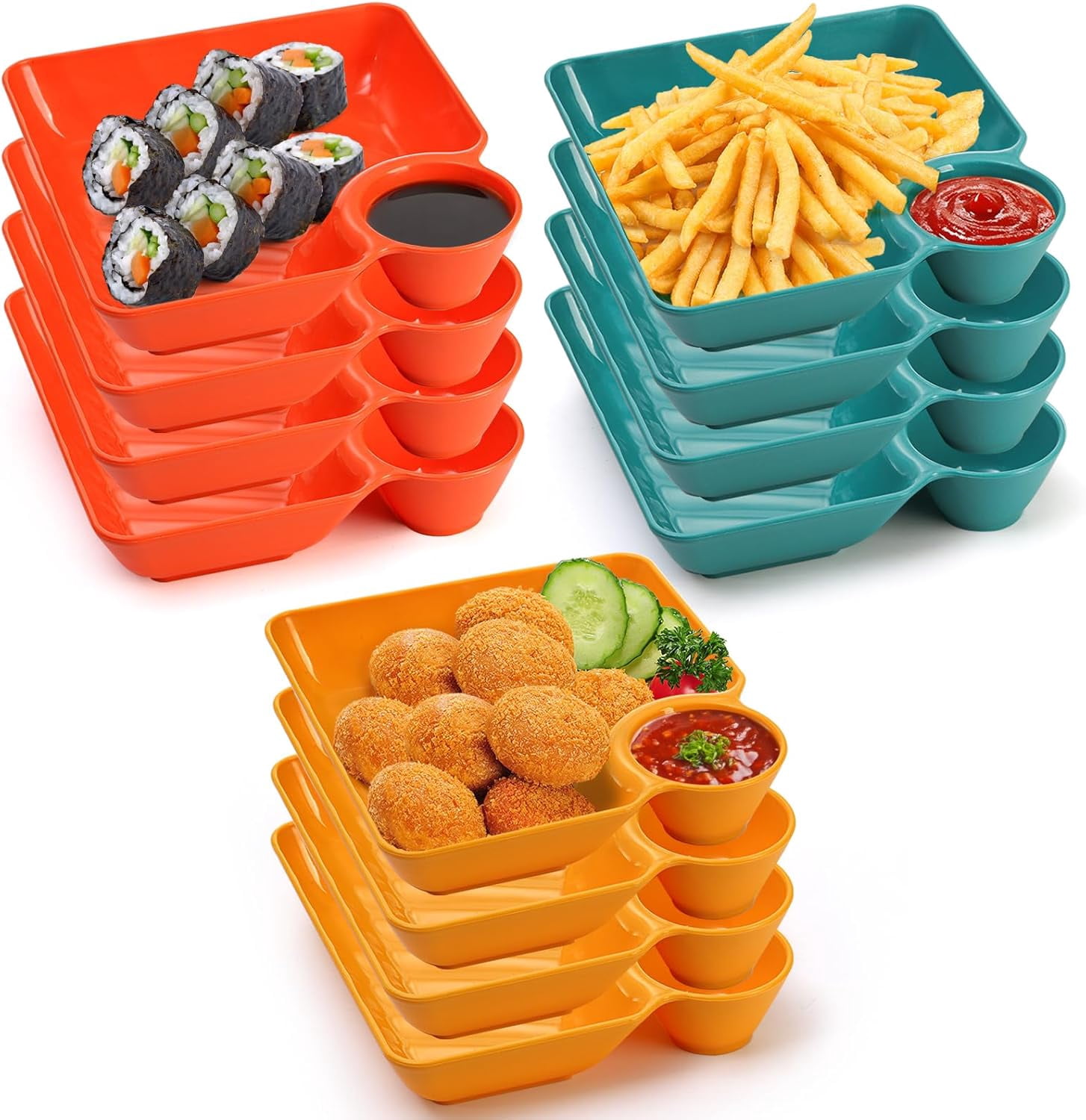 12pcs Chip Dip Serving Platter Set, Plastic Dumpling Plates with Sauce ...