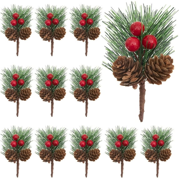 12pcs Christmas Floral Picks, Artificial Pine Pick Christmas Pinecone ...