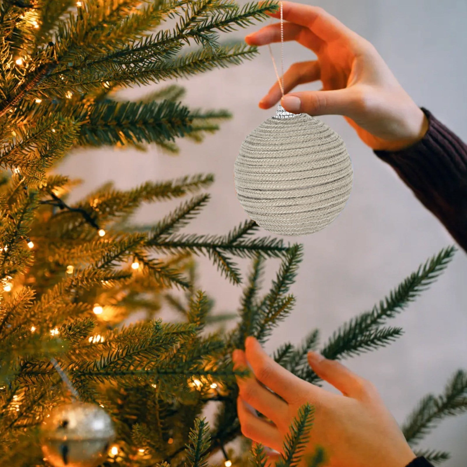 12pcs Christmas Ornament Balls Natural Cotton Rope & Yarn Decorative ...